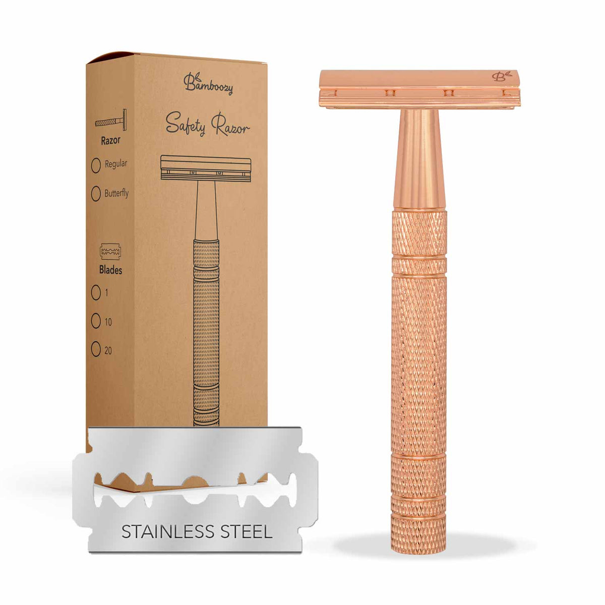 Safety Razor Glossy Rose Gold Aluminium 1pc – Bamboozy COM