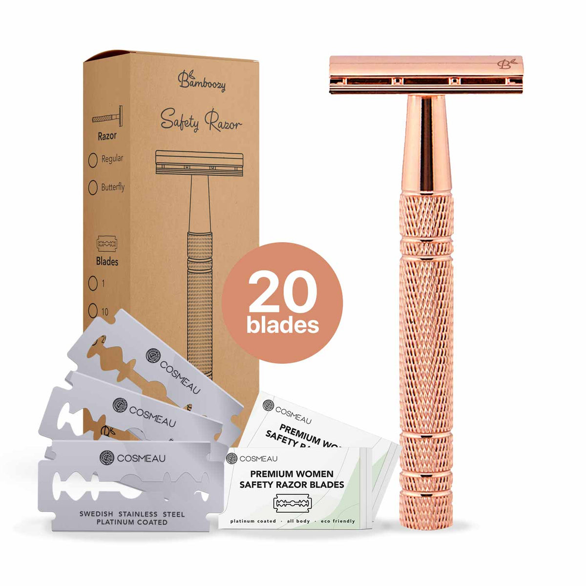 Safety Razor Glossy Rose Gold Aluminium – Bamboozy COM